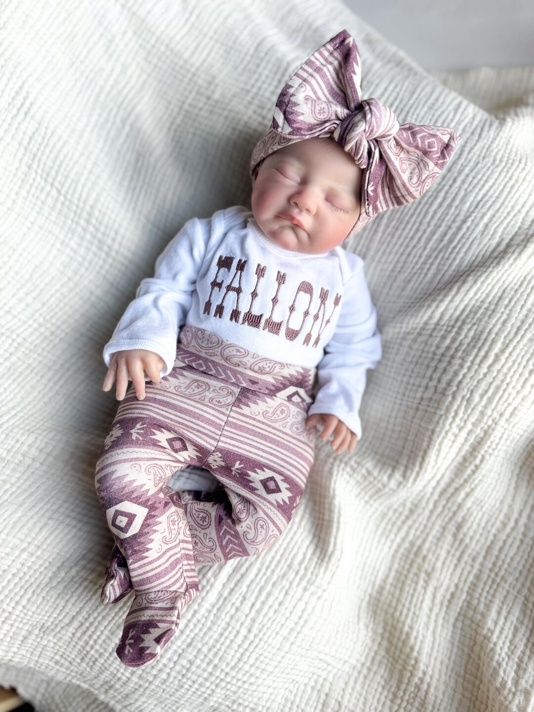 Personalized Mauve Western Aztec Baby Bodysuit: Embroidered Organic ...