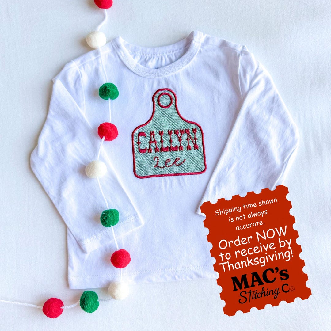 Embroidered Cattle Ear Tag Name Bodysuit or T-shirt | Personalized ...