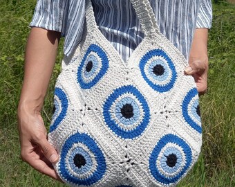 Evil Eye Bag, Evil Eye Shoulder Bag, Handknitted Shoulder Bag, Handmade ...