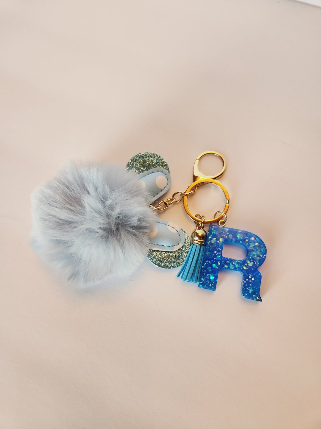 Blue Mickey Mouse Pom Pom Resin Alphabet Initial Letter Keychain ...