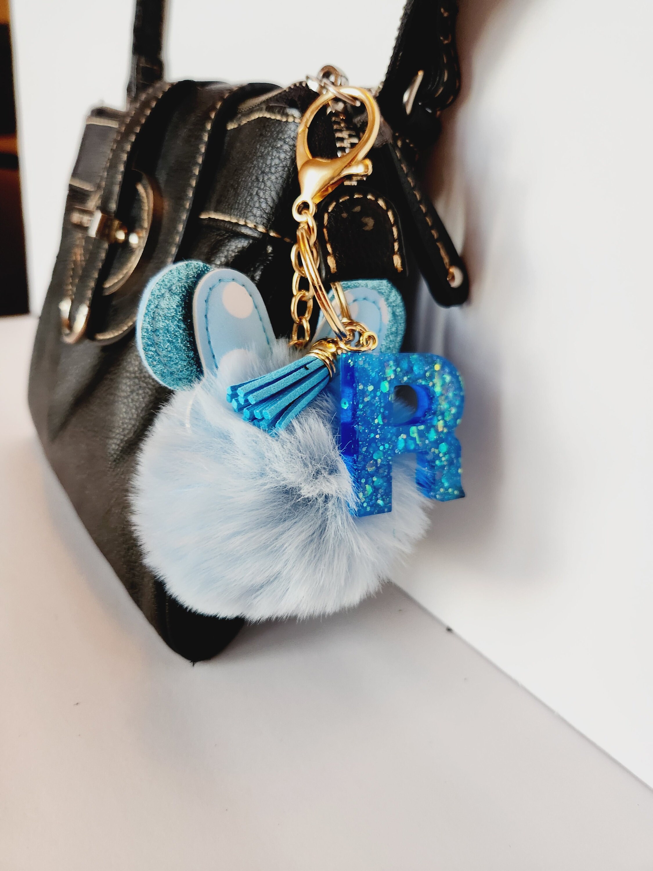 Blue Mickey Mouse Pom Pom Resin Alphabet Initial Letter Keychain ...