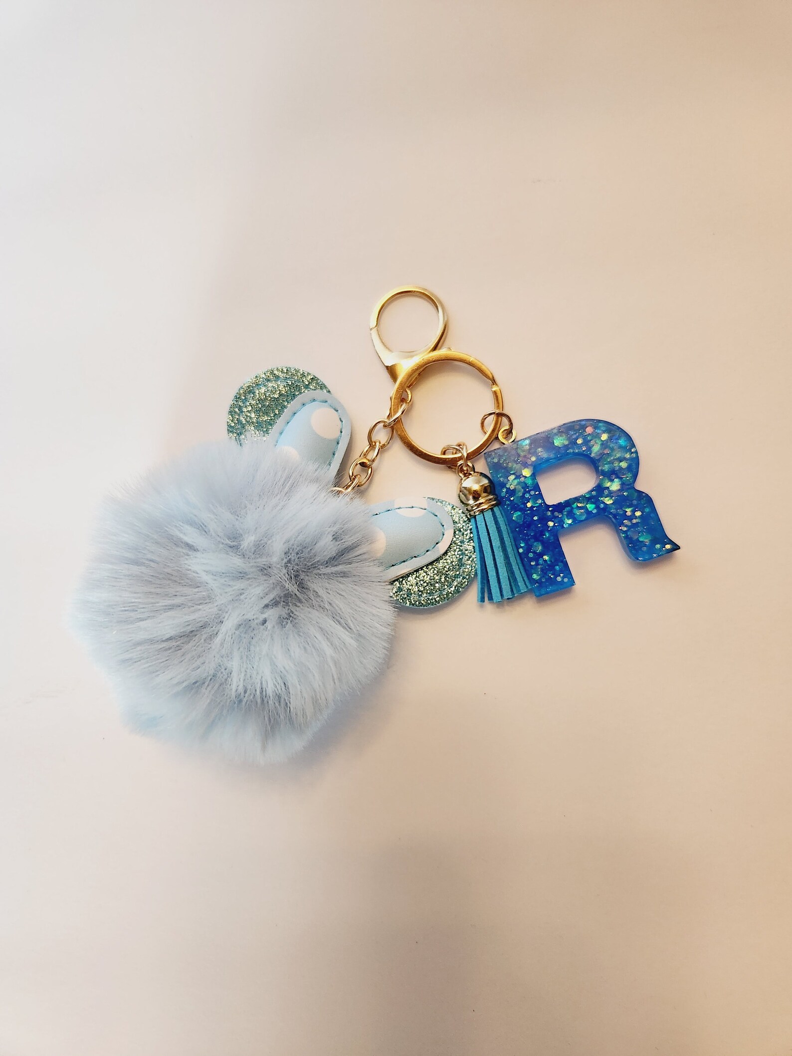 Blue Mickey Mouse Pom Pom Resin Alphabet Initial Letter Keychain ...
