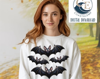 Cute Stitched Halloween Bats PNG, Trendy Bat Clipart for DTF ...