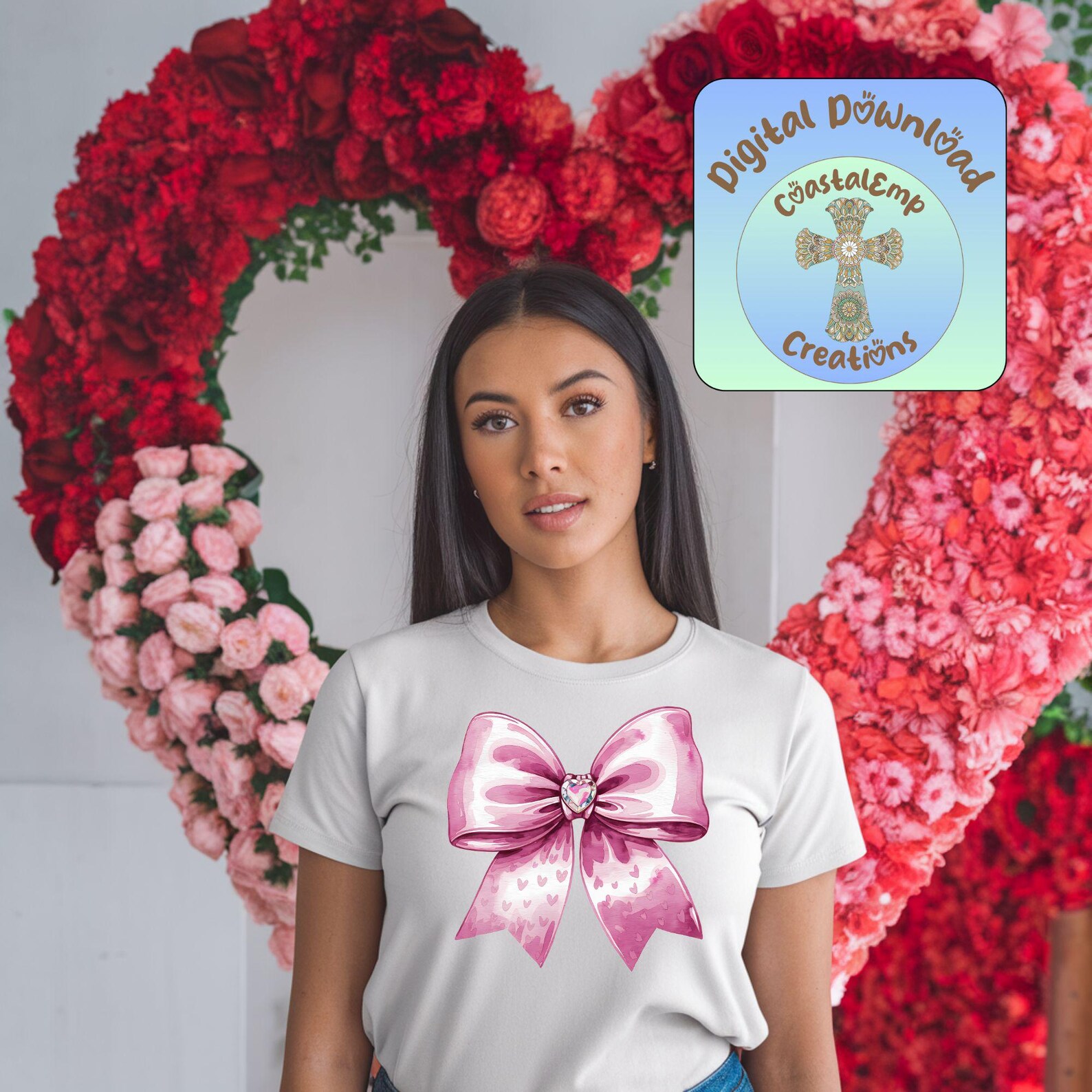 Pink Valentine's Day Bow Clipart PNG, Watercolor Heart Bow Digital ...