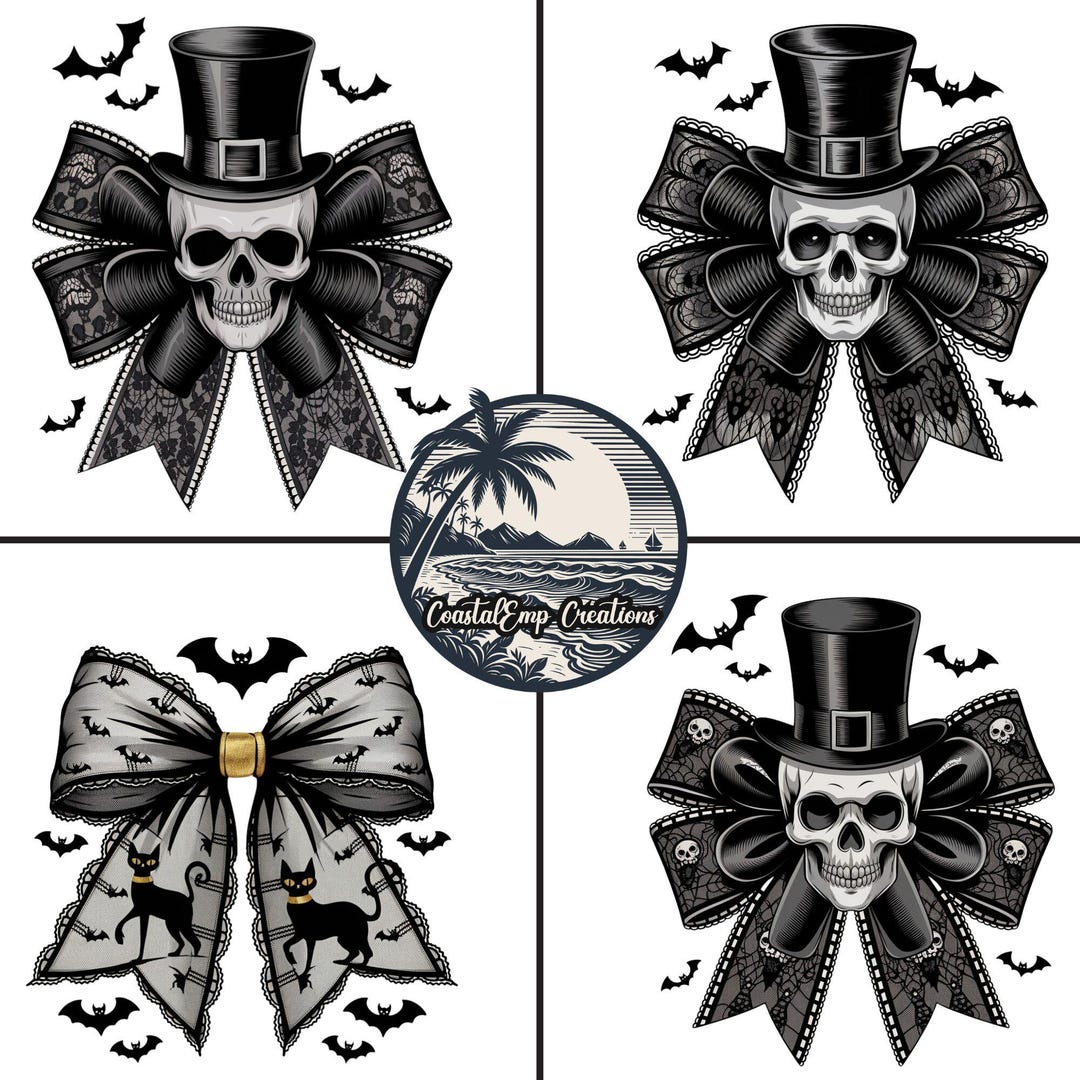 Spooky Halloween Coquette Bow PNG Bundle, Trendy Chic Gothic Designs ...