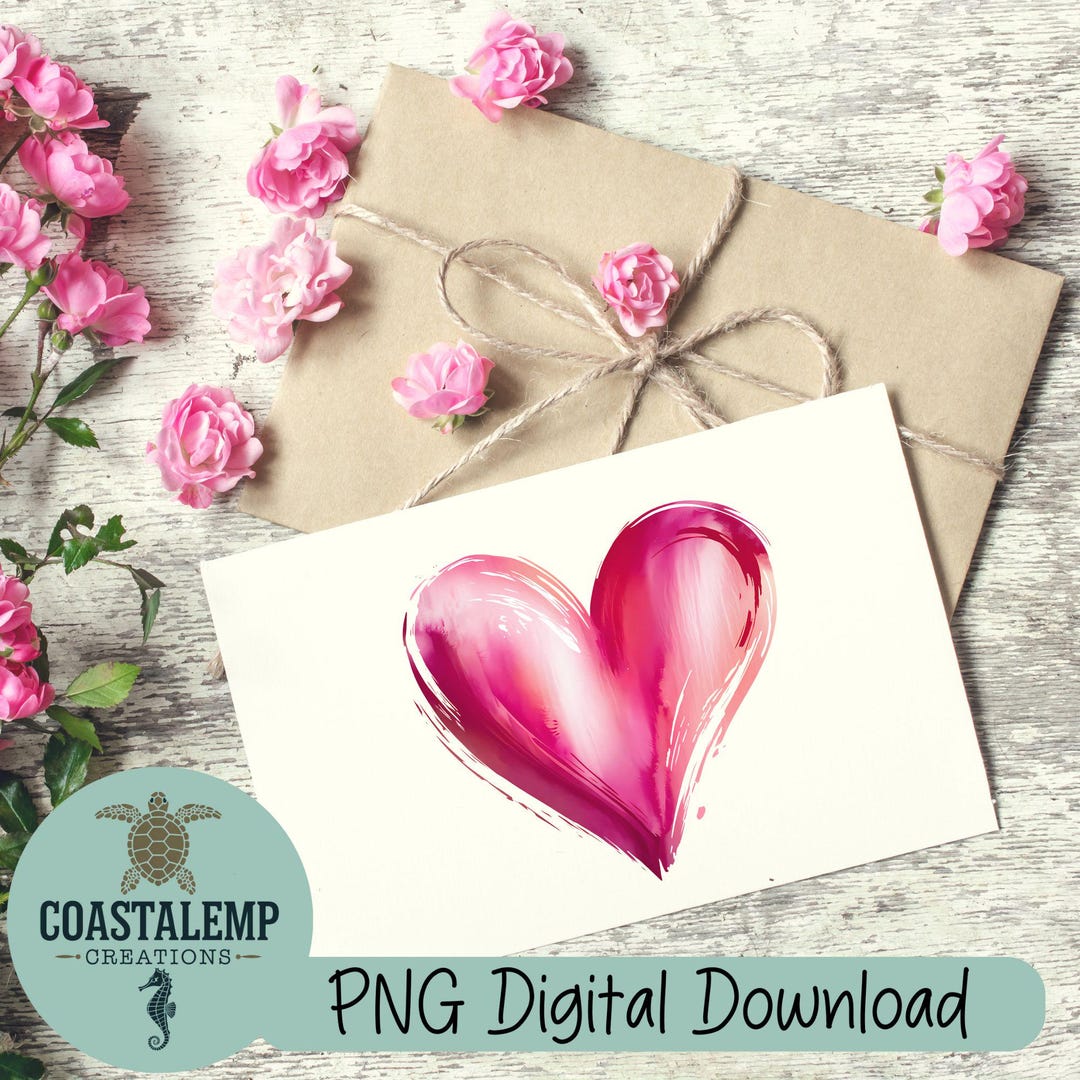 Watercolor Valentines Day Heart PNG Pink and Red Hand-painted Digital ...