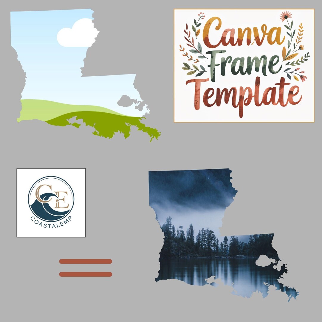 Louisiana State Outline Canva Frame PNG Template, Trendy DTF ...