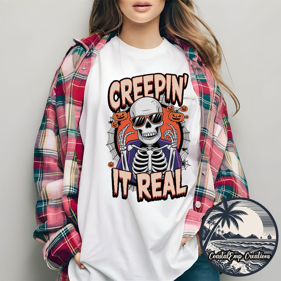 Creepin It Real Halloween Skeleton PNG, Trendy Spooky Clipart, DIY ...