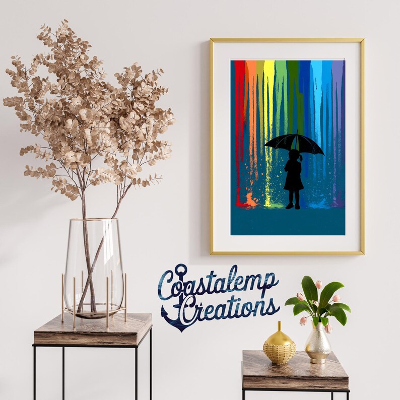 Rainbow Umbrella Girl Print: Colorful Silhouette Art (digital Download ...