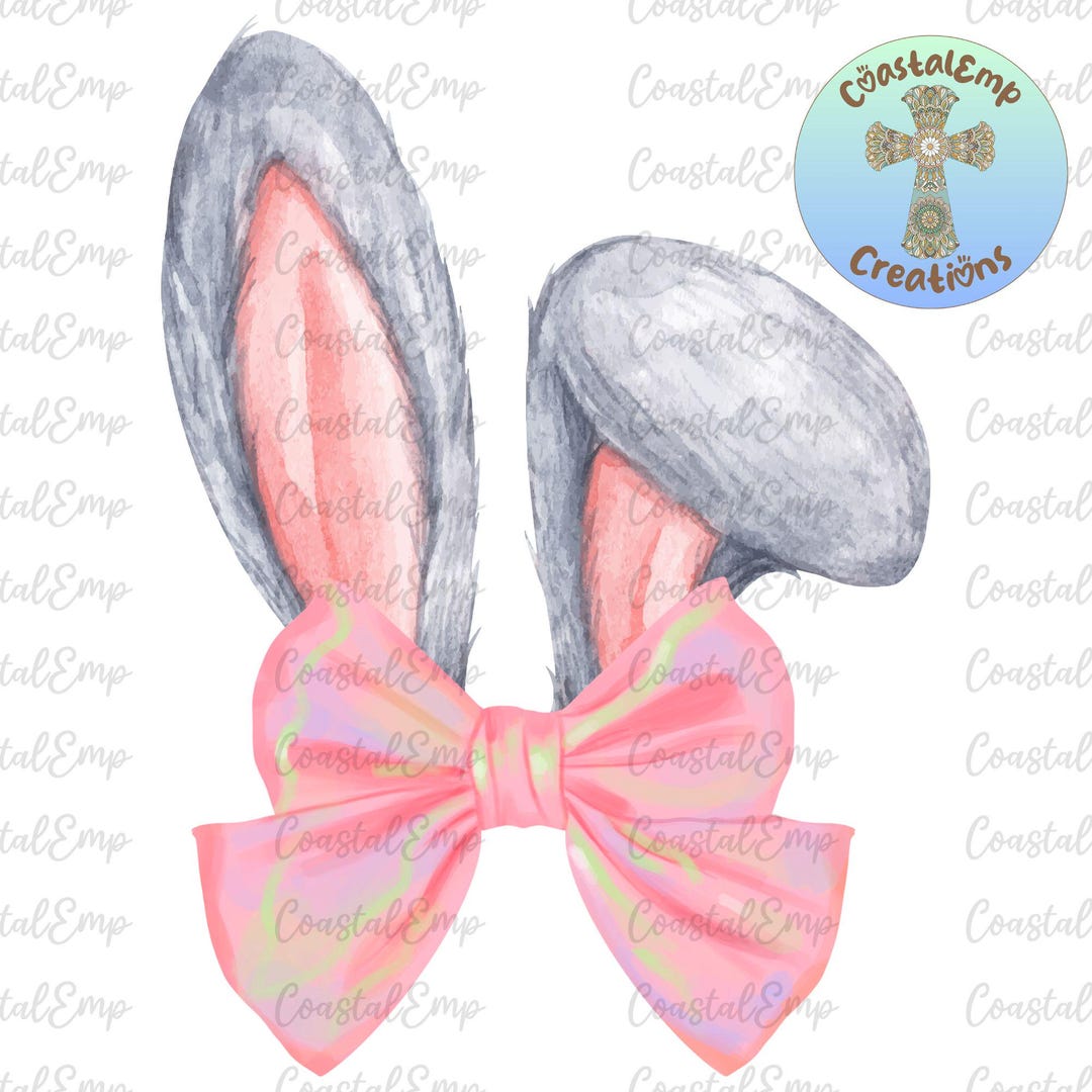 Watercolor Bunny Ears With Pink Bow PNG, Easter Clipart, Cute Rabbit ...