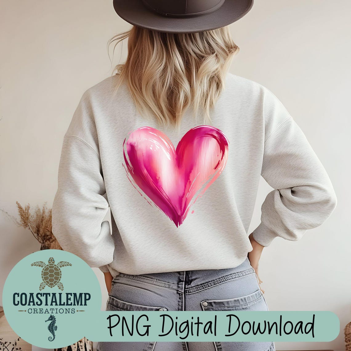 Watercolor Valentines Day Heart PNG Pink and Red Hand-painted Digital ...