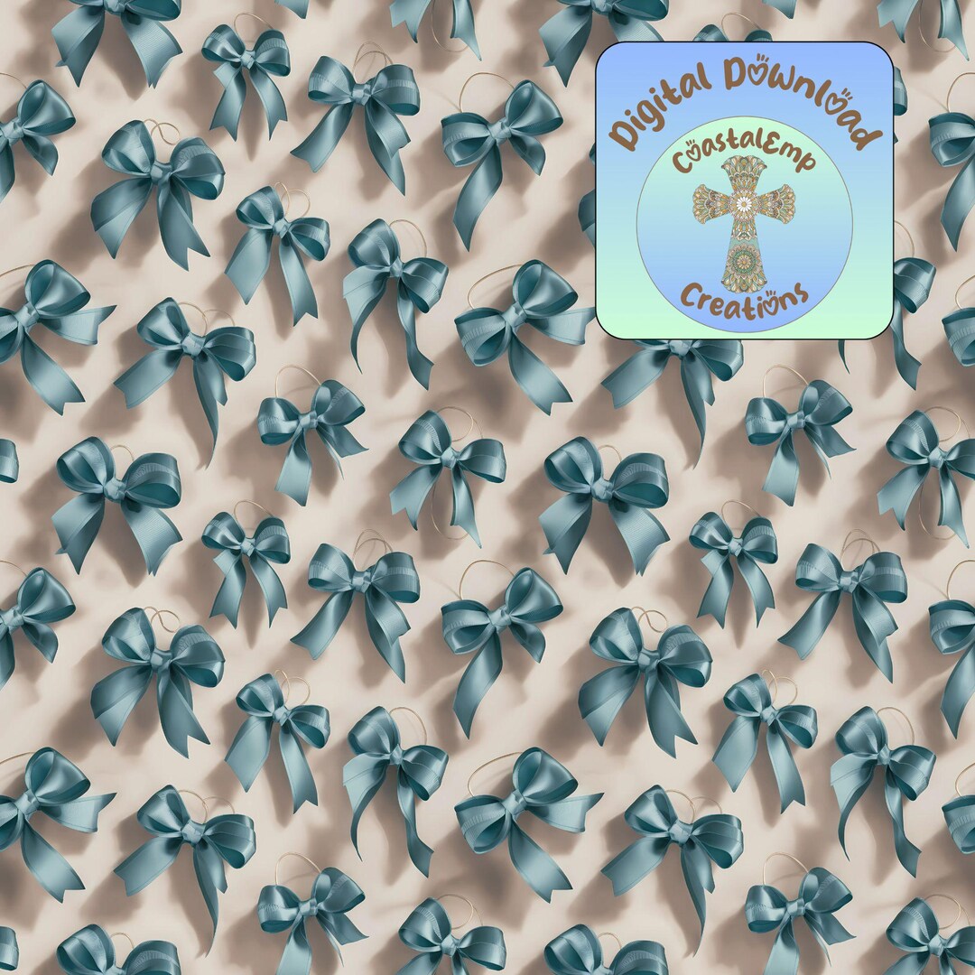 Coquette Satin Bow Digital Paper, Teal Ribbon Pattern, Seamless ...