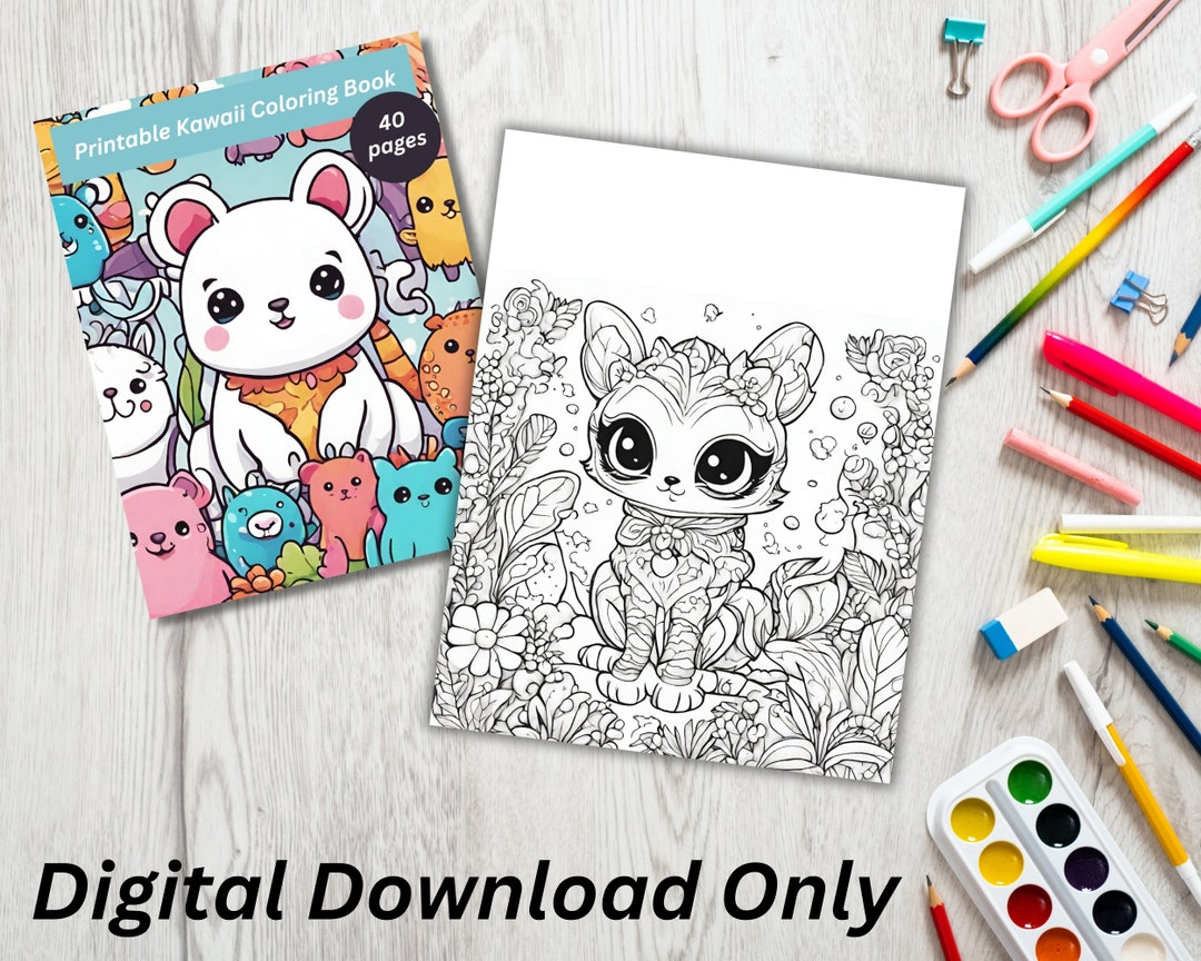 Kawaii Printable Coloring Book, Cute Kawaii Style Kids Coloring Pages ...
