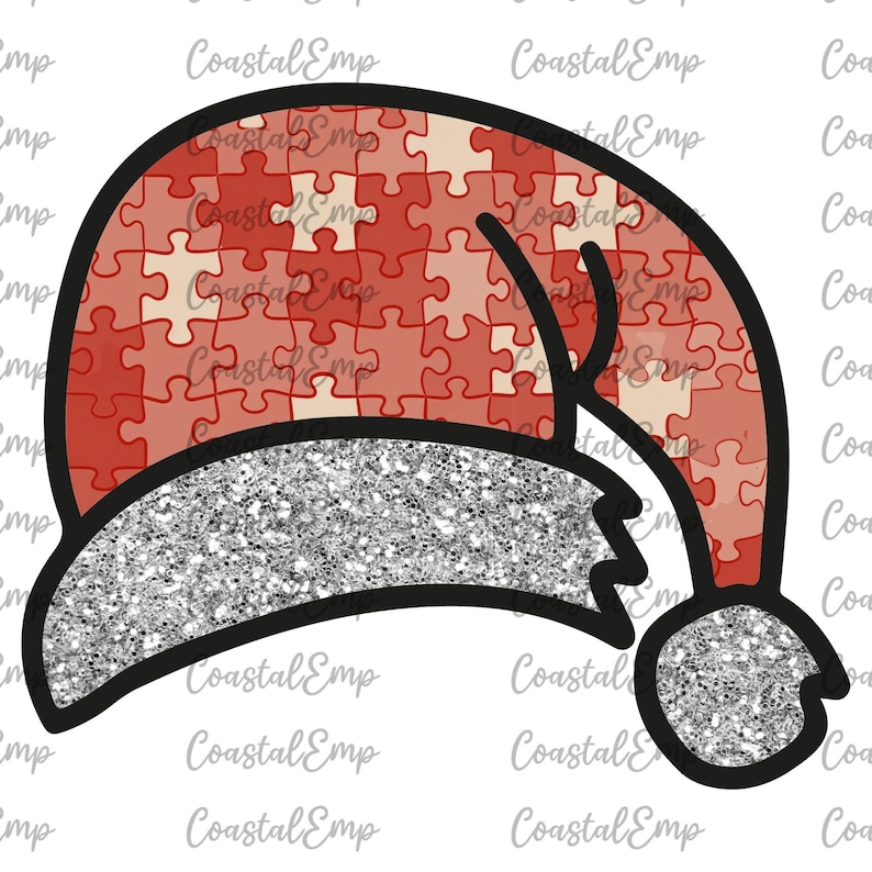 Glitter Santa Hat Puzzle Piece PNG: Christmas Autism Awareness Clipart ...