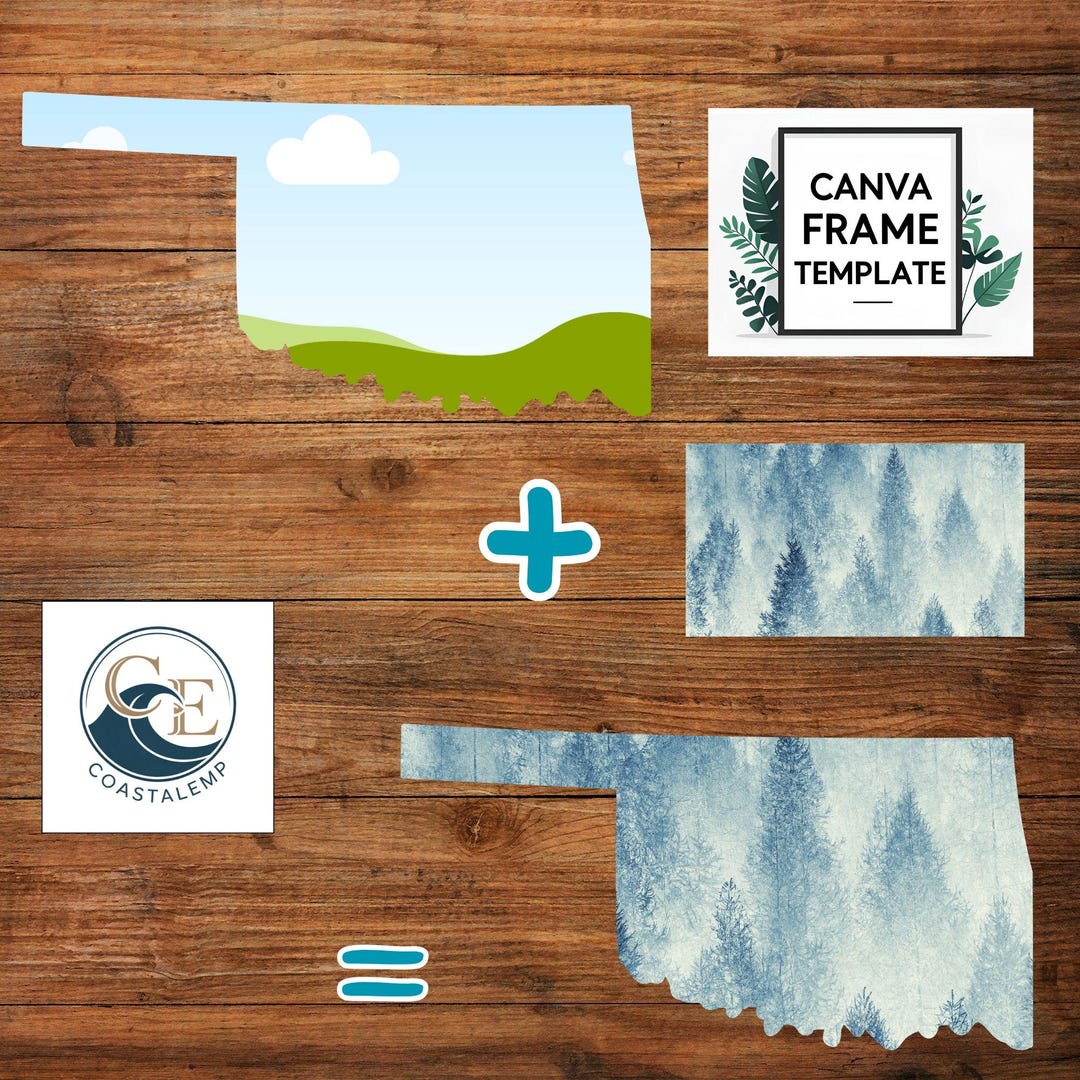 Oklahoma Canva Frame Template, State Outline PNG, Sublimation and DTF ...