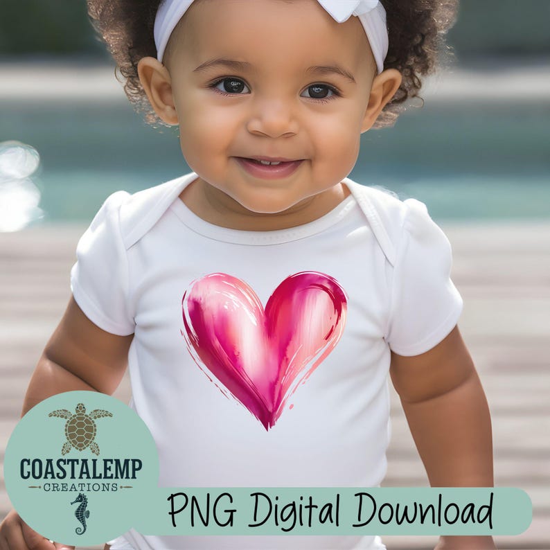 Watercolor Valentines Day Heart PNG Pink and Red Hand-painted Digital ...