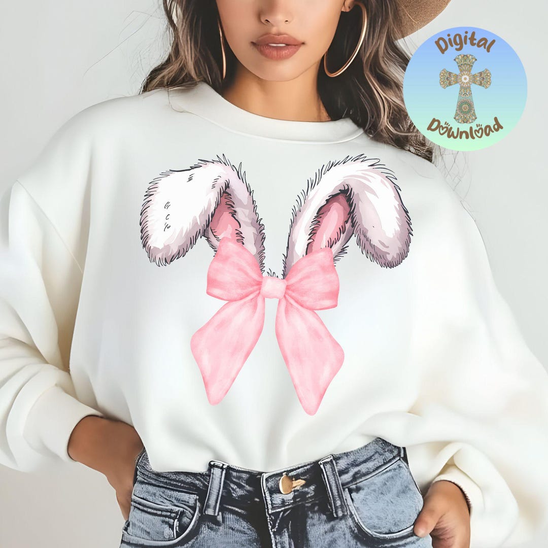 Easter Bunny Ears PNG With Pink Bow – Cute Spring Clipart for DTF ...