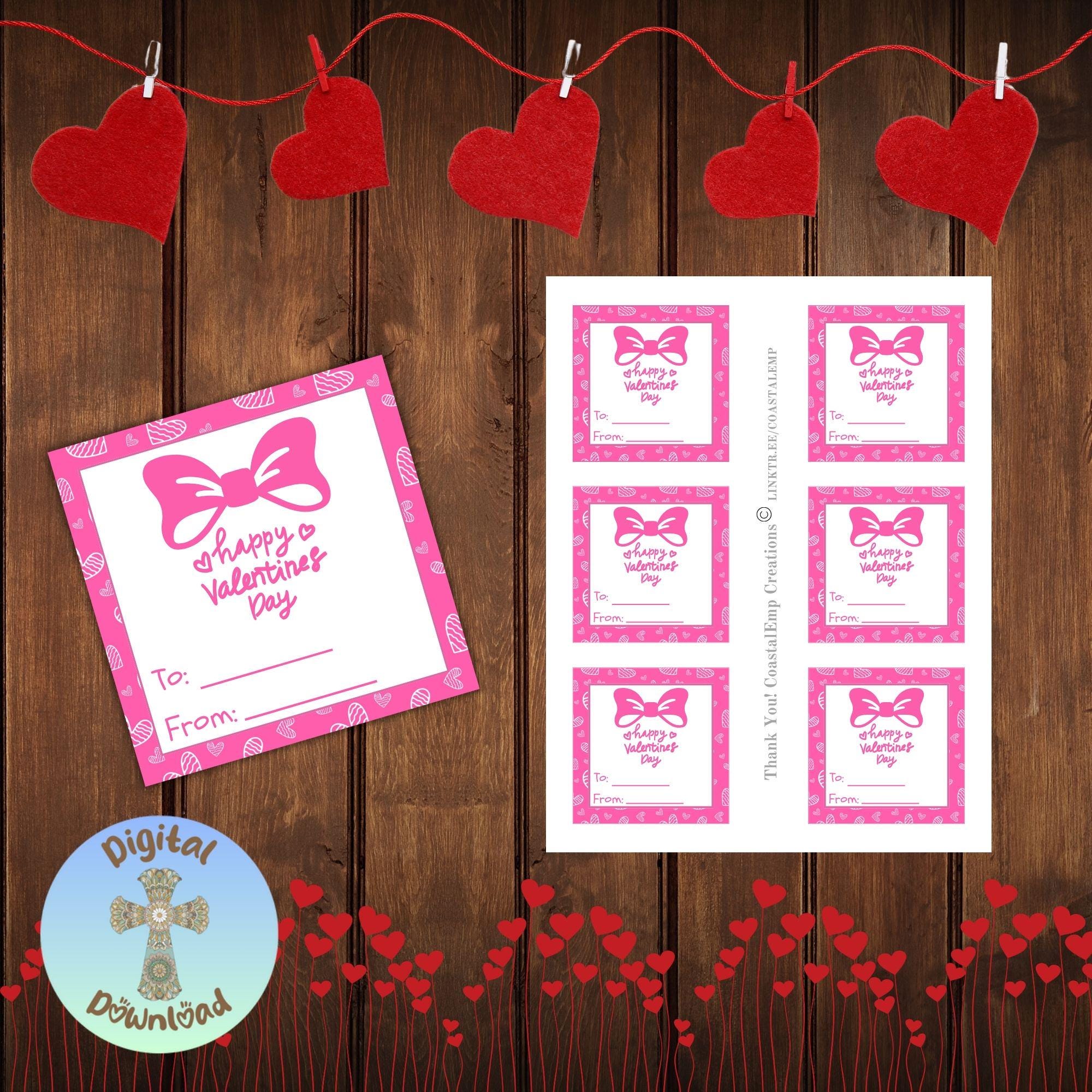 Printable Valentine's Day Cards for Kids With Pink Bow Design Perfect ...