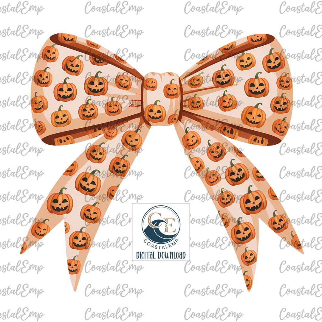 Coquette Bow With Pumpkins PNG, Trendy Fall DTF Clipart, DIY Digital ...