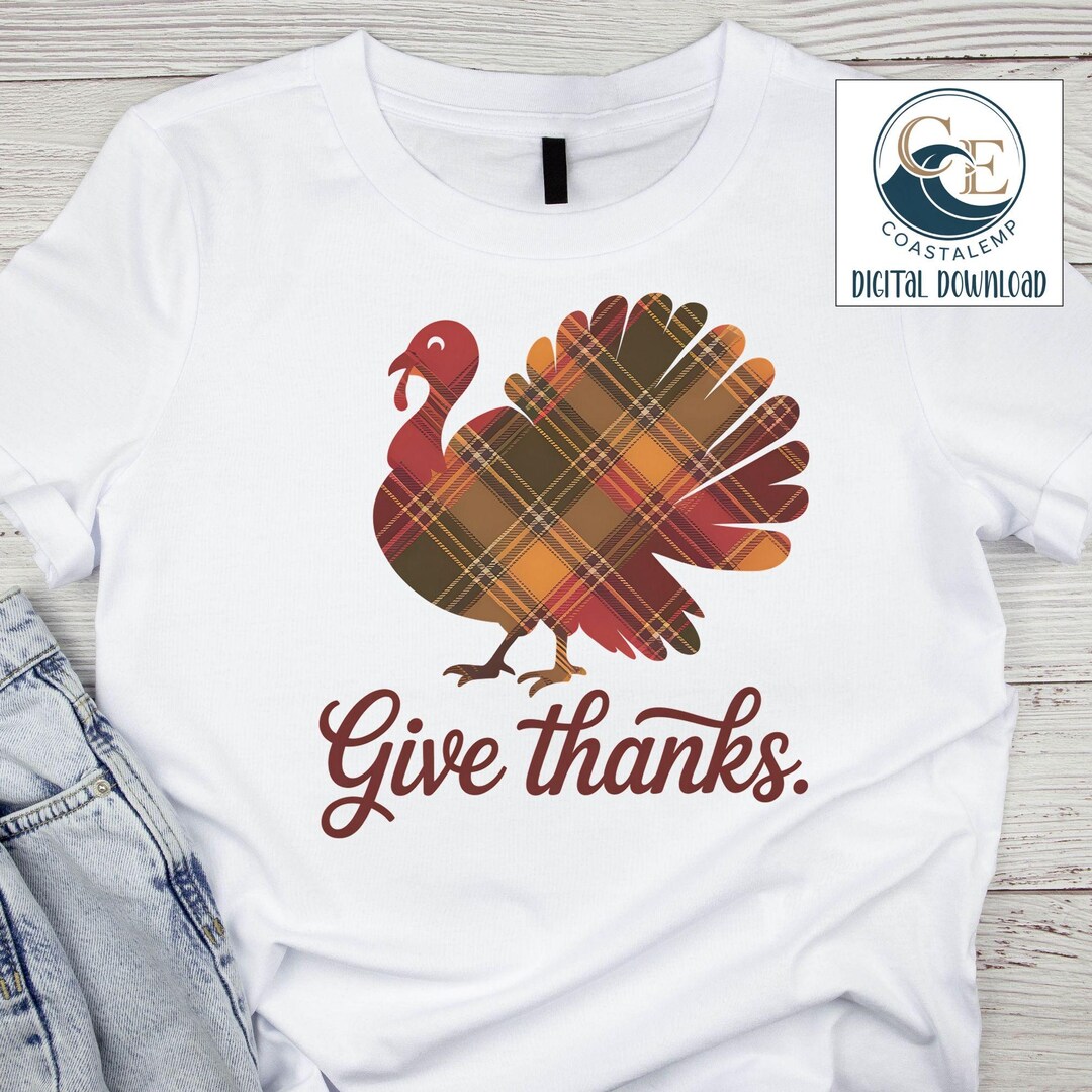 Plaid Turkey Thanksgiving PNG, Trendy Give Thanks Fall Sublimation ...