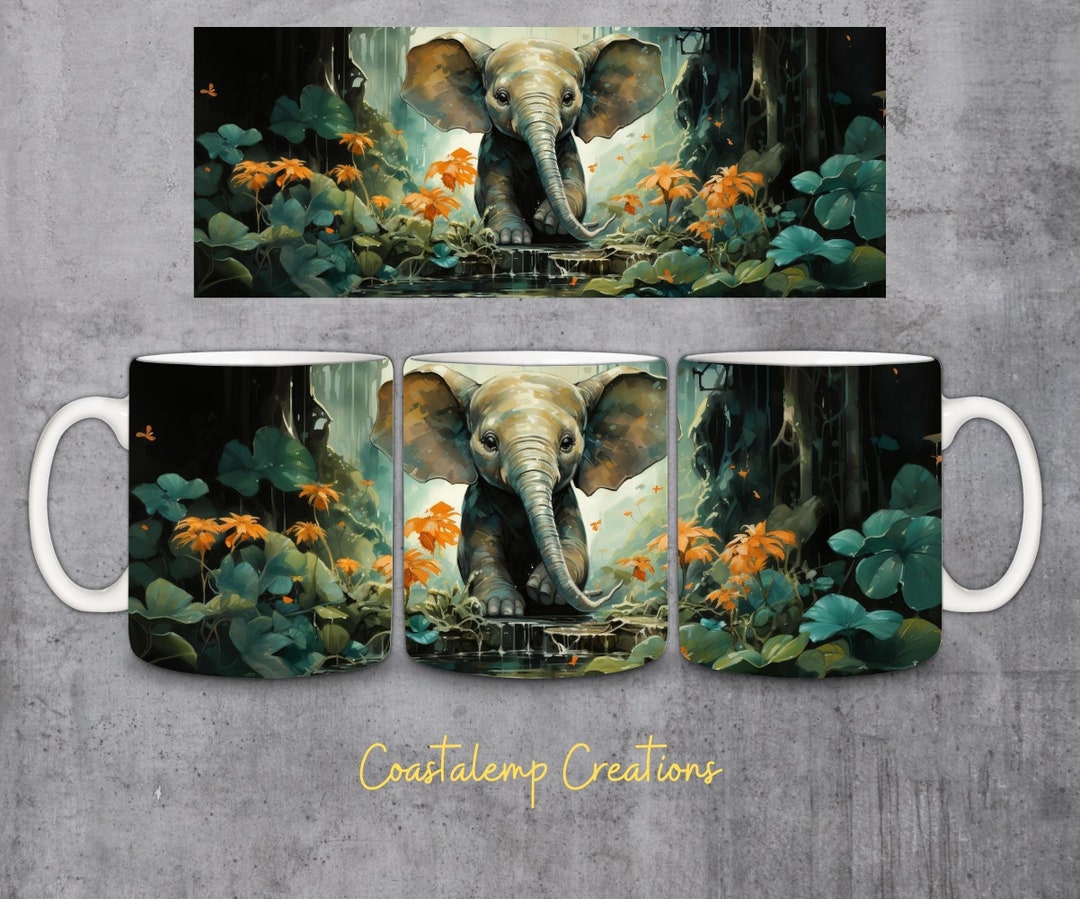 Elephant Mug Wrap Digital Download PNG, Elephant Coffee Mug, Cute ...