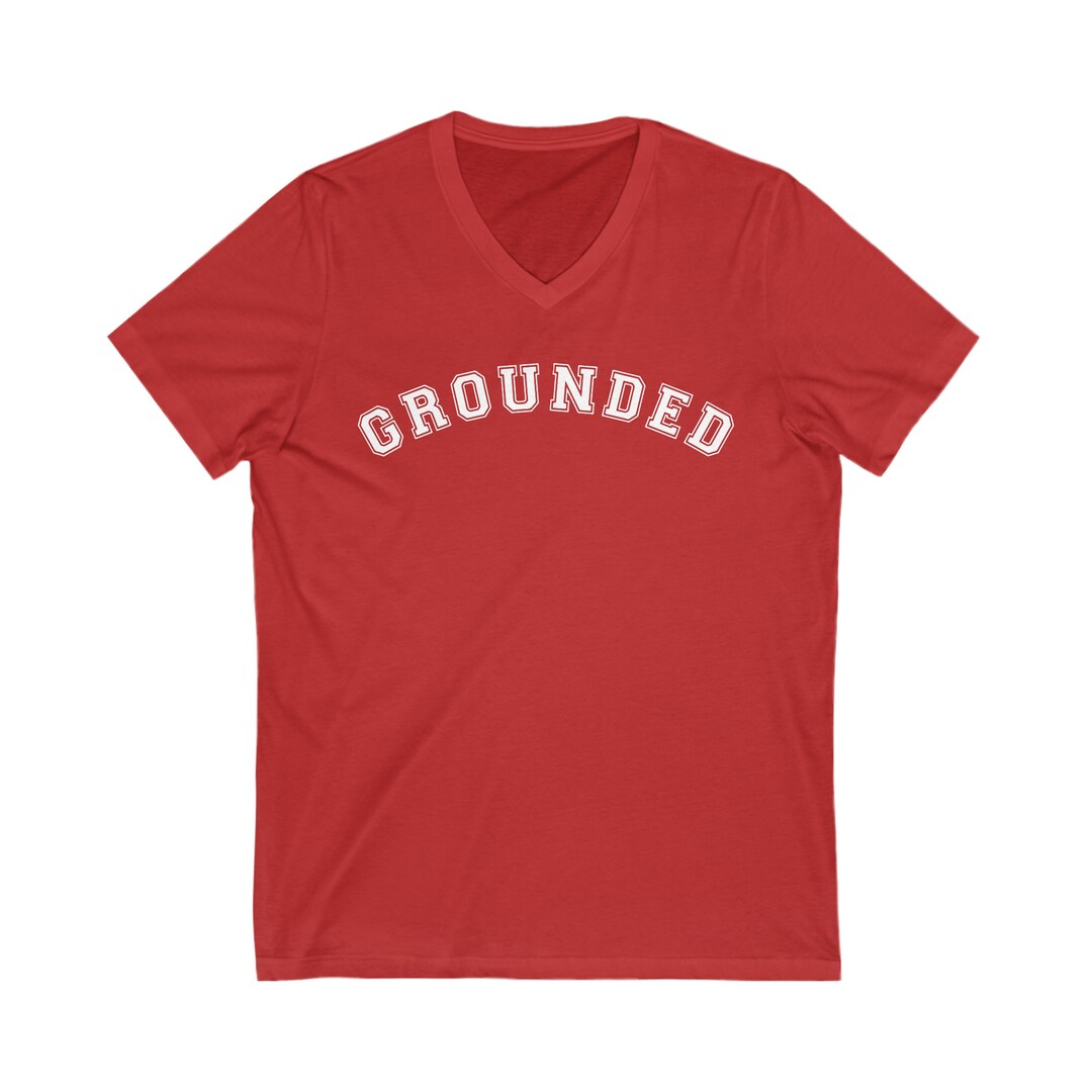 Simple Adjective GROUNDED Graphic Tee Unisex Jersey Short Sleeve V-neck T-shirt, Black, Athletic ...