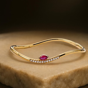 Ruby Bracelet / 14k Gold Marquise Setting Ruby Bracelet/ruby Diamond ...