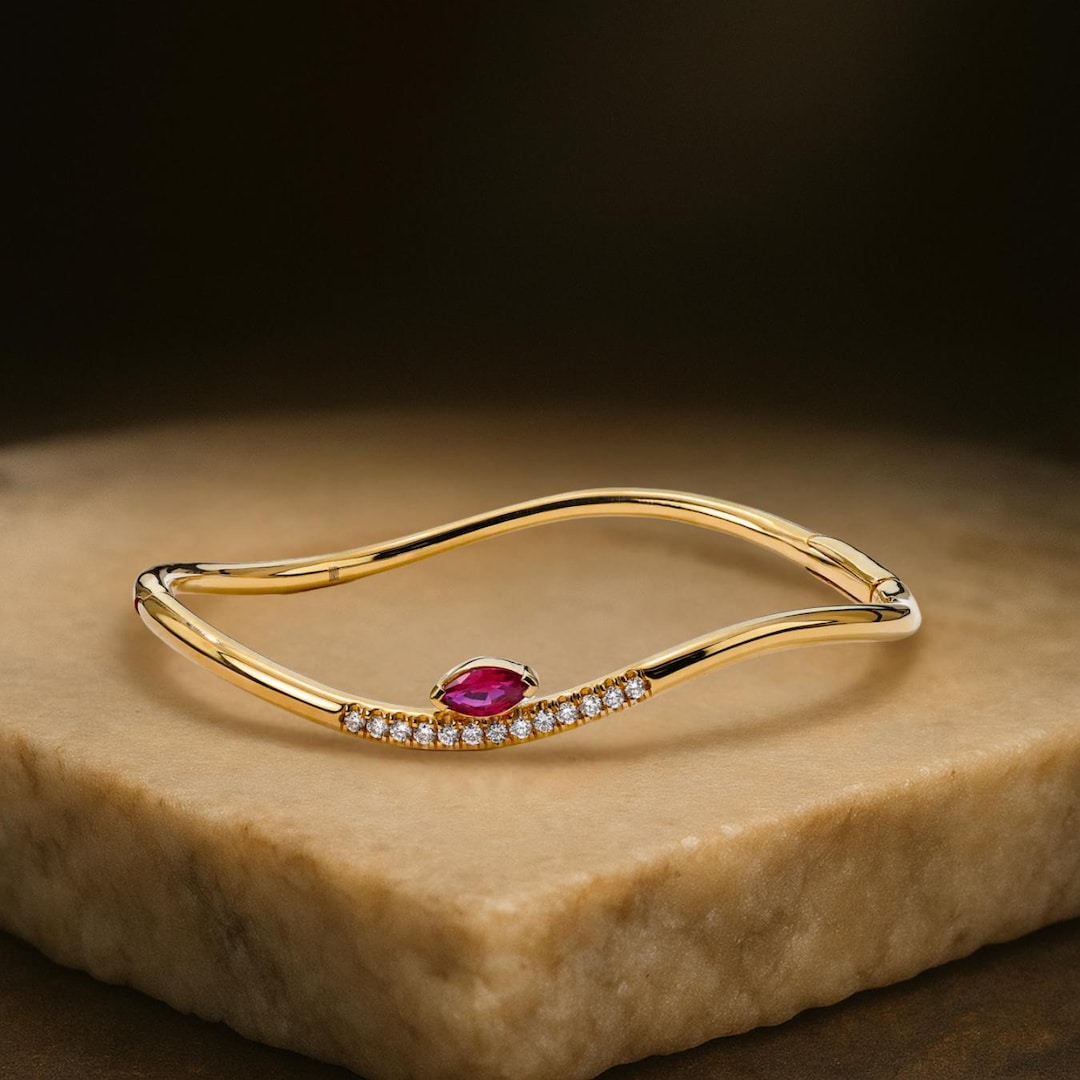 Ruby Bracelet / 14k Gold Marquise Setting Ruby Bracelet/ruby Diamond ...