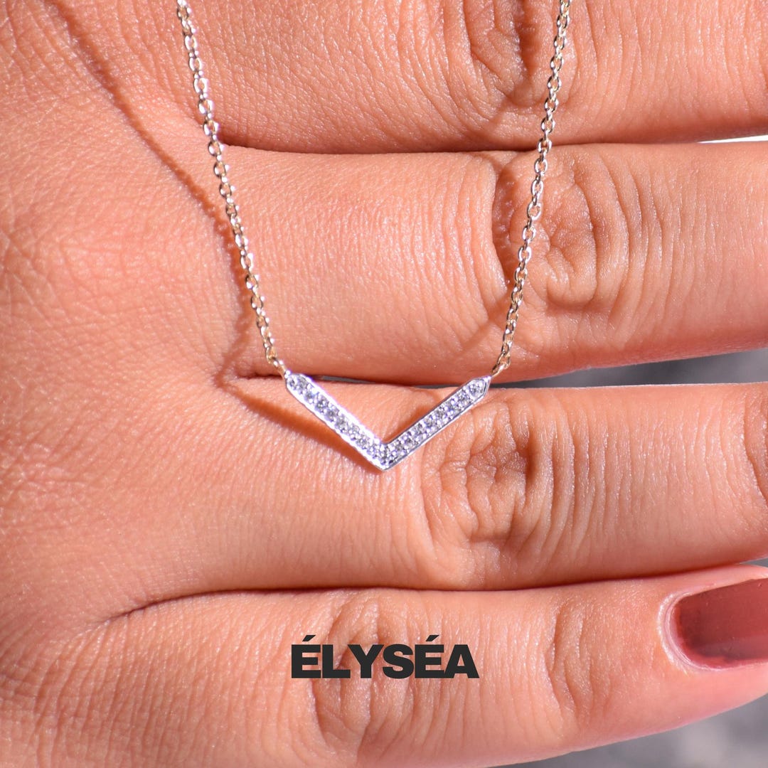 Diamond Necklace, Chevron V Shape With Adjustable Drawstring Chain, 14k ...