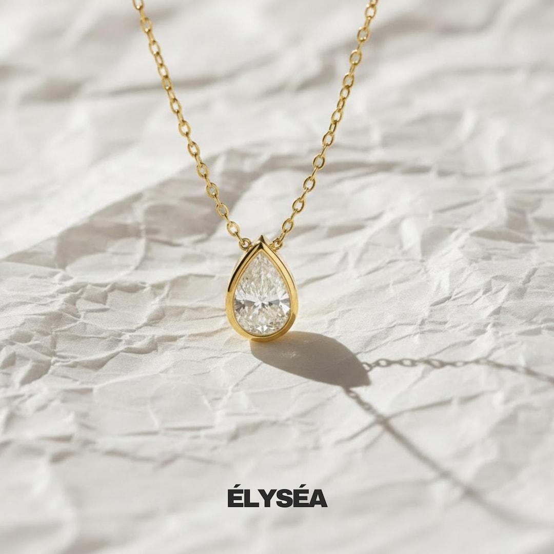 1CT Pear Shape Bezel Set Solitaire Lab Grown Diamond Pendant Necklace ...