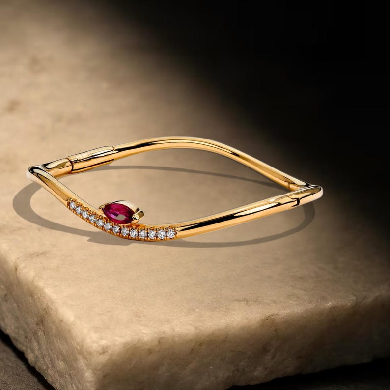 Ruby Bracelet / 14k Gold Marquise Setting Ruby Bracelet/ruby Diamond ...