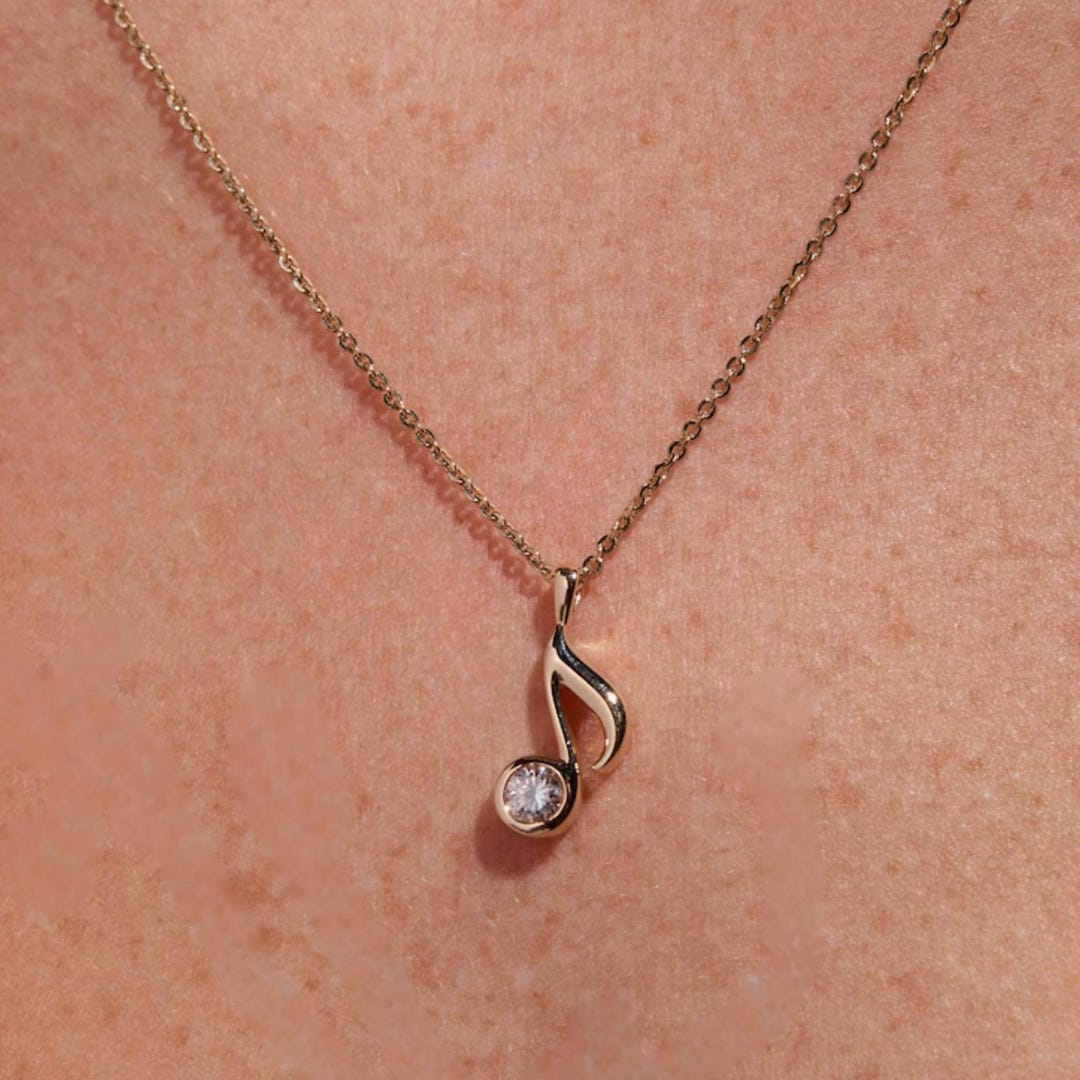 Music Note Necklace, Music Note Jewelry, 14k Solid Gold, Dainty ...