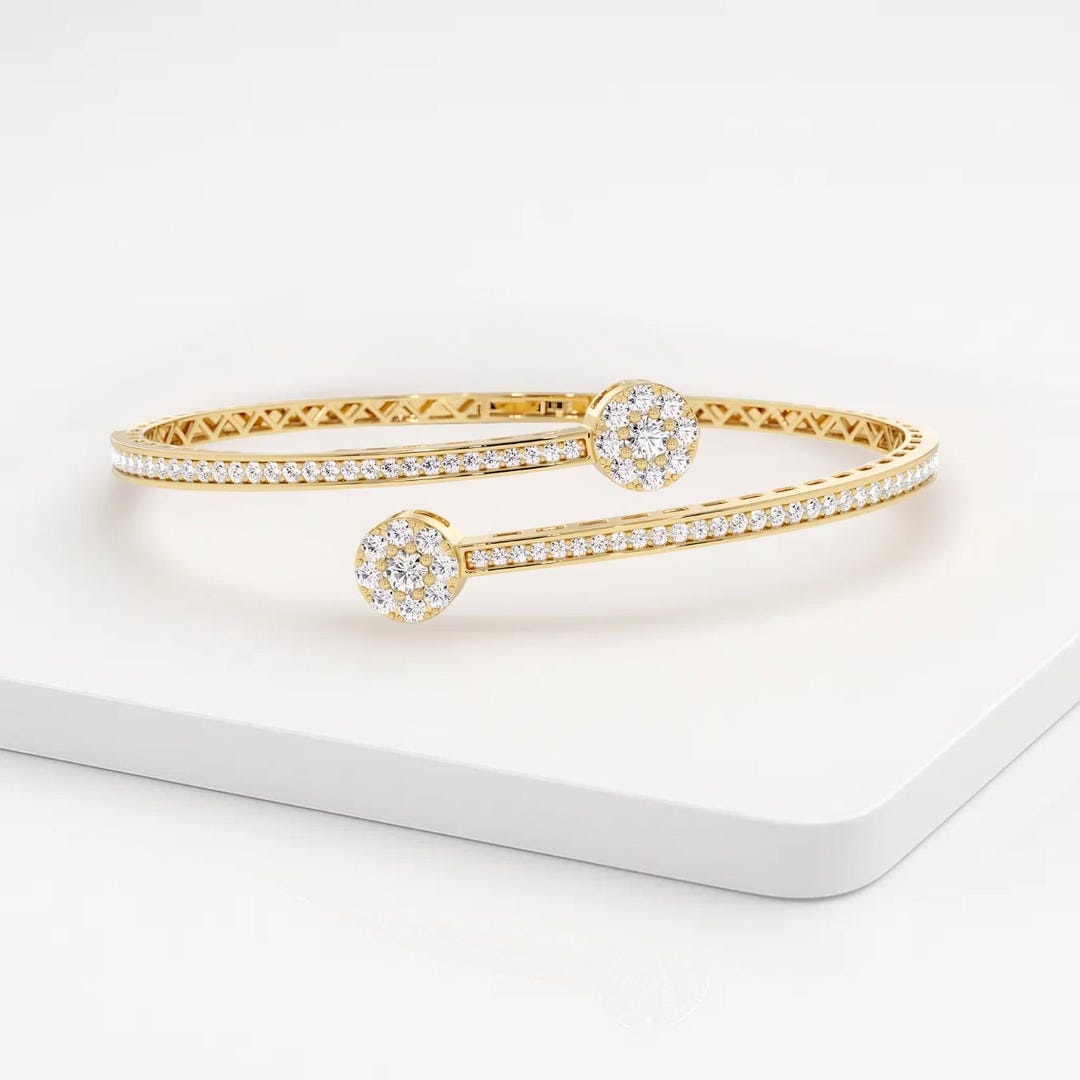 1.51 Ct Diamond Bangle, 14K Gold Lab Grown Diamond Bangle, Open Cuff ...