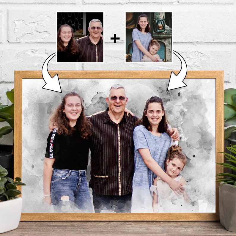 Custom Family Portrait From Photos, Combine Loved One Photos, Put Your ...