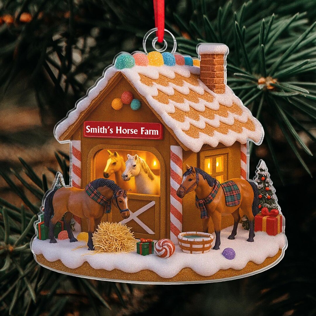 Custom Horse Christmas Ornament, Gingerbread Style Horse Stable, Farm ...