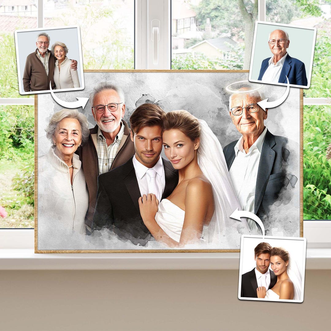 Custom Legacy Portrait Canvas, Merge Photos Reunite in Watercolor Art ...