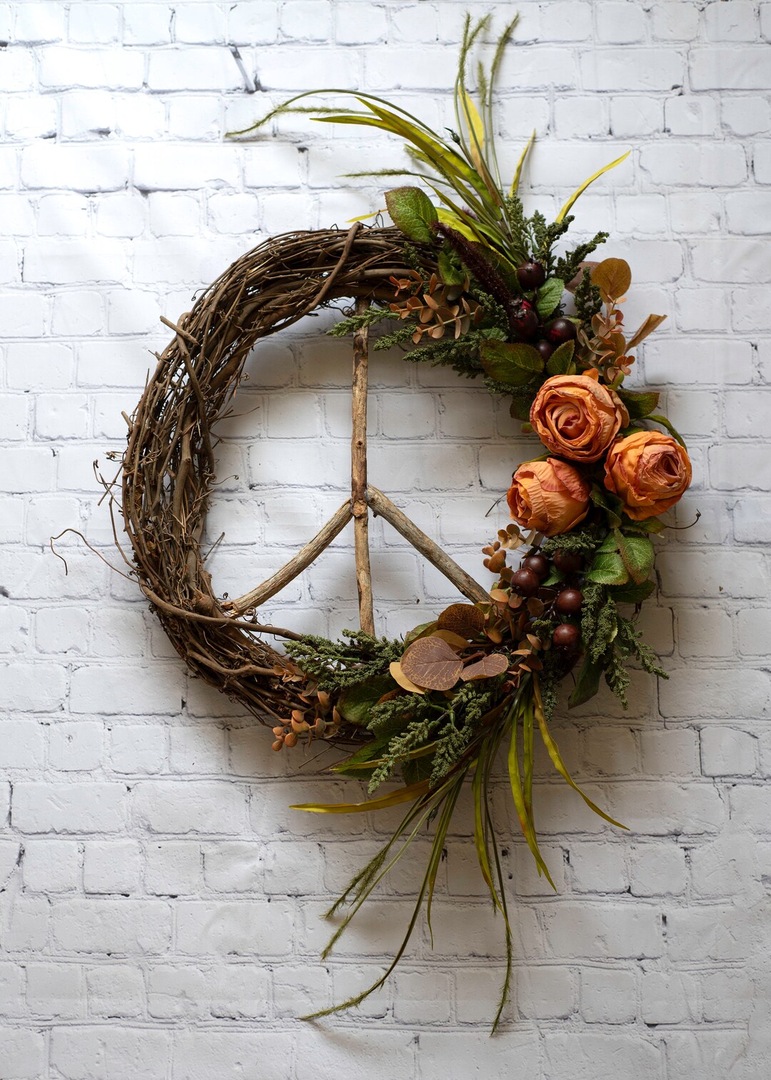 Rustic Fall Peace Wreath - Etsy