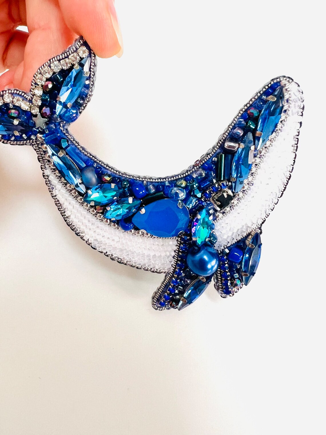Women Beaded Brooch, Handcrafted Whale Brooch With Beads and Crystals ...
