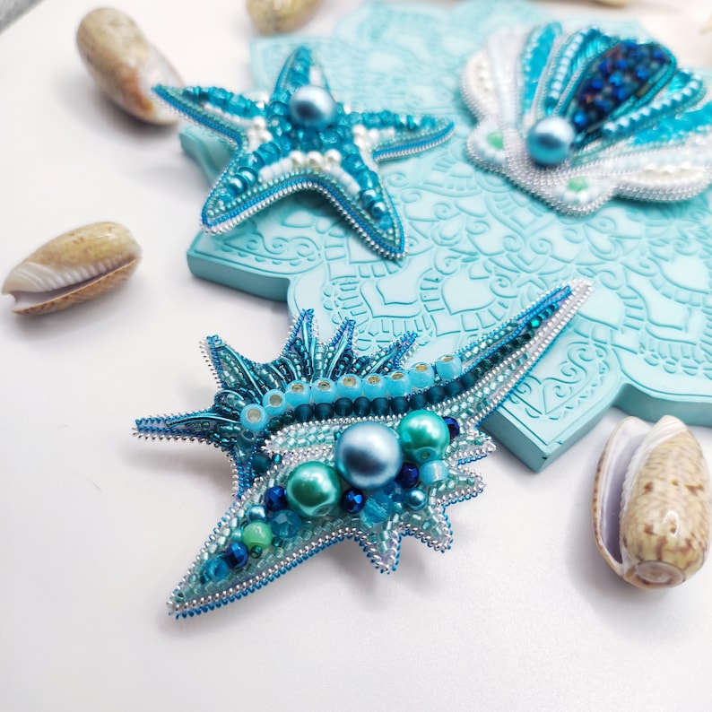 Set of 3 Seashells, Seashell Splendor, Beaded Ocean Shells Brooch ...