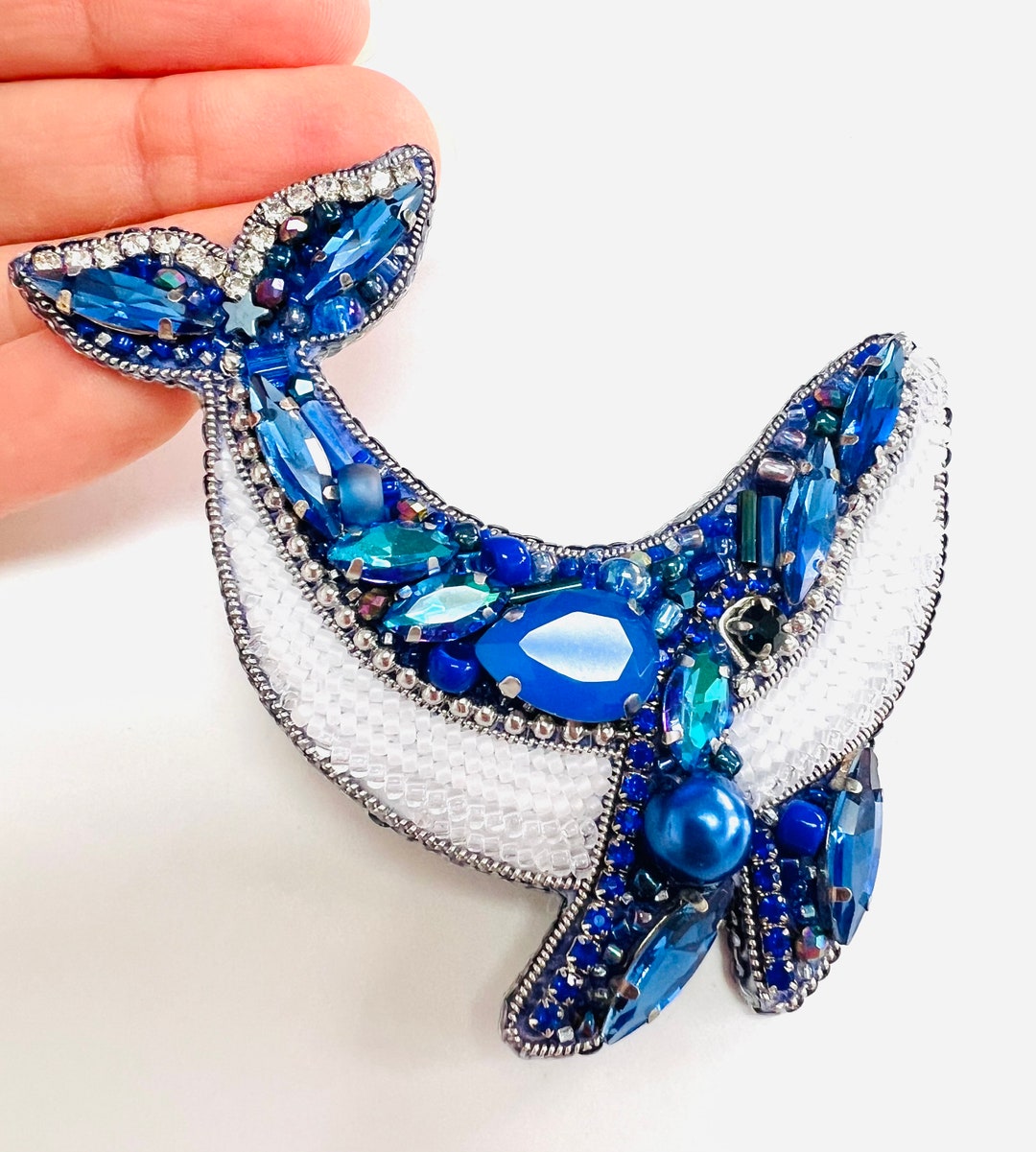 Women Beaded Brooch, Handcrafted Whale Brooch With Beads and Crystals ...