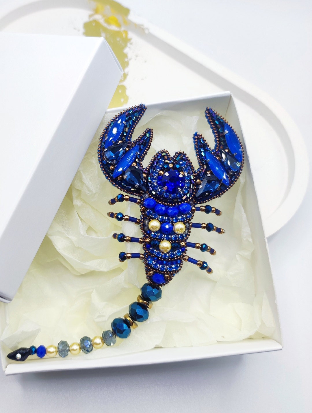 Scorpion Brooch, Blue Beaded Scorpion Pin, Women Beaded Brooch, Zodiac ...