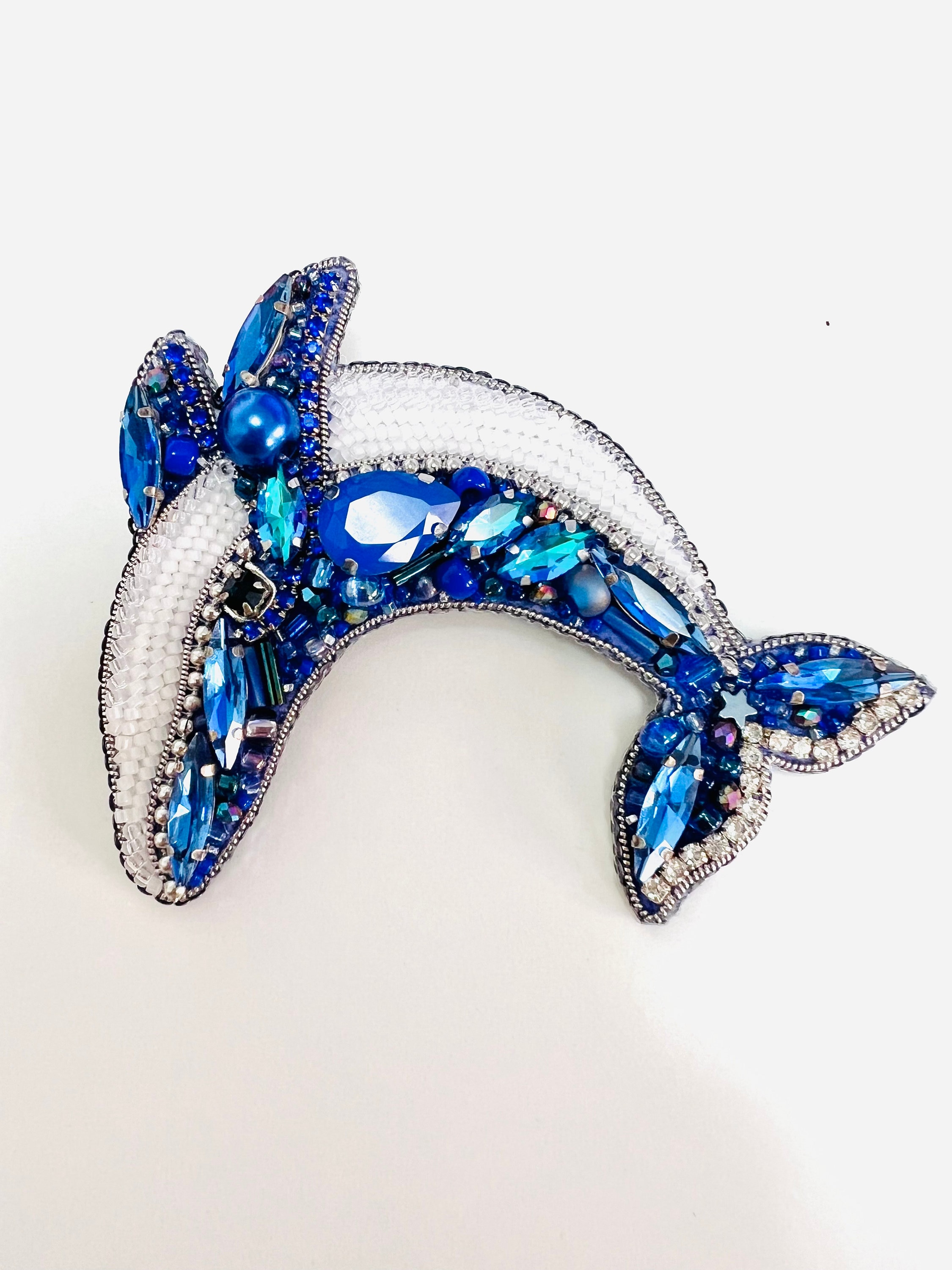 Women Beaded Brooch, Handcrafted Whale Brooch With Beads and Crystals ...