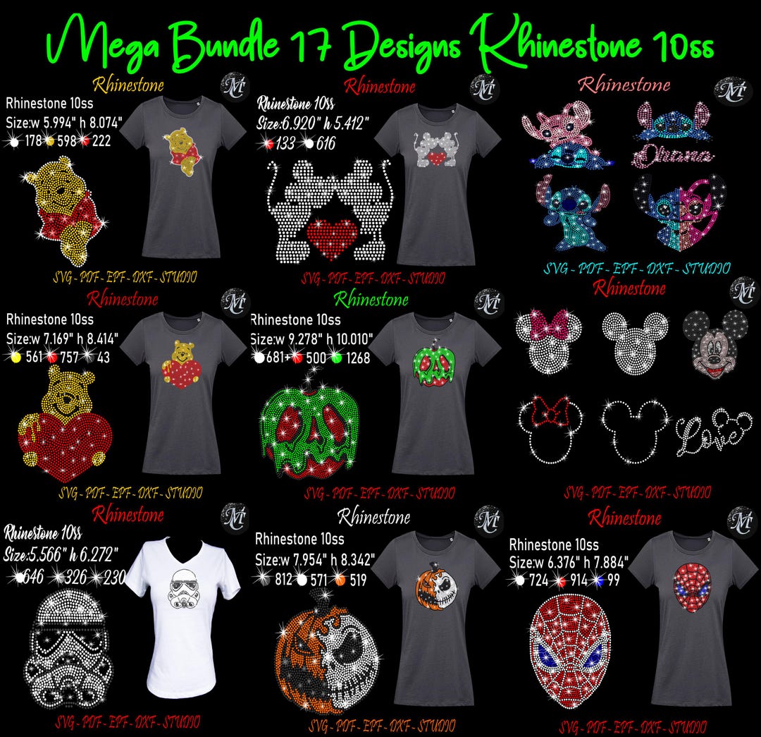 Super Bundle Rhinestone, Rhinestone Svg, Rhinestone Template, Mouse ...