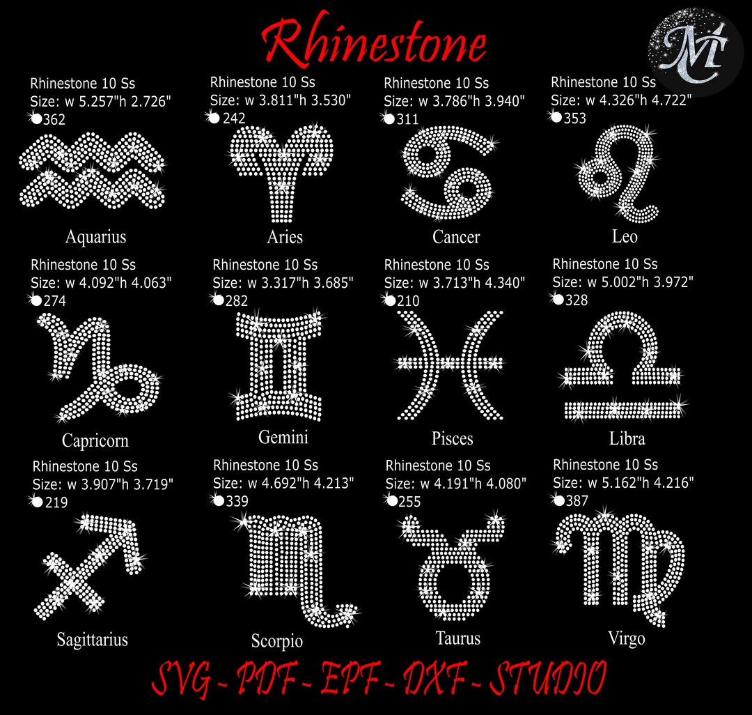 Bundle Zodiac Signs Rhinestone, Zodiac Signs Svg, Rhinestone Svg ...