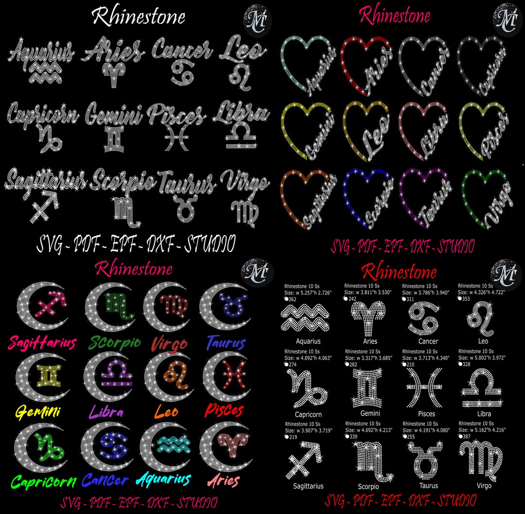 Mega Bundle Zodiac Signs Rhinestone, Rhinestone Svg, Rhinestone ...