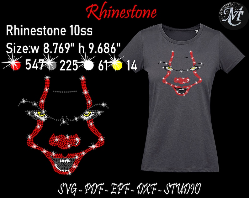 Clown Rhinestone, Clown Svg, Horror Rhinestone, Halloween Rhinestone ...