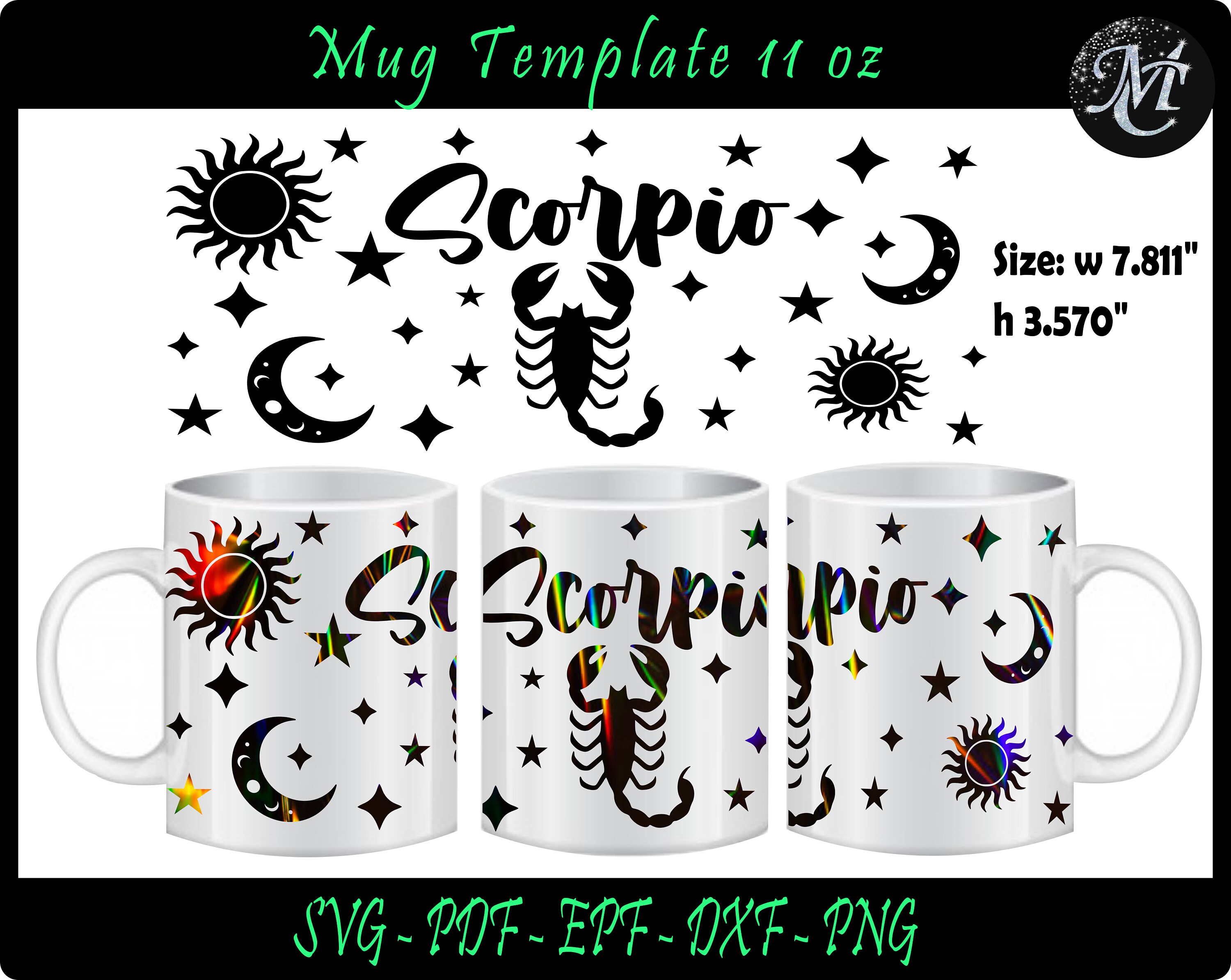Scorpio Svg, Mug Template 11 Oz, Sublimation Template, Mug 11 Oz, Full ...