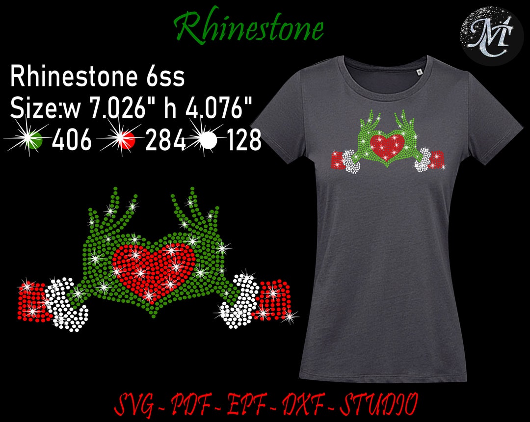 Christmas Rhinestone, Heart Rhinestone, Merry Christmas Svg, Rhinestone ...