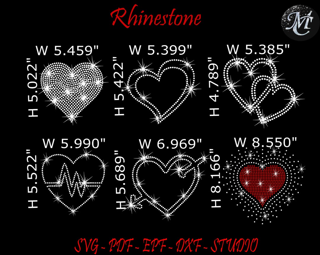 Bundle Heart Rhinestone, Heart Rhinestone, Hearts Svg, Heart Templante ...