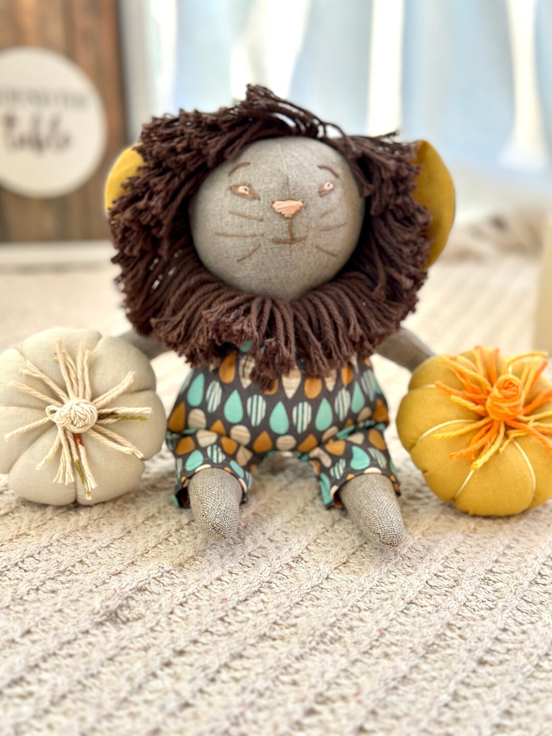 1 Lion Toy/lion Doll Stuffed/linen Doll/boy Gift/rag Lion/1st Birthday ...